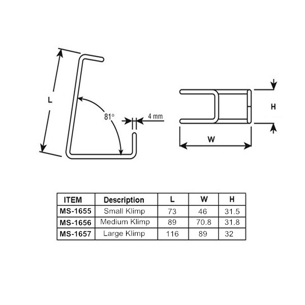 Klimp,Spring-lock, Crating of Wooden case, Zinc plating,Small size MS-1655